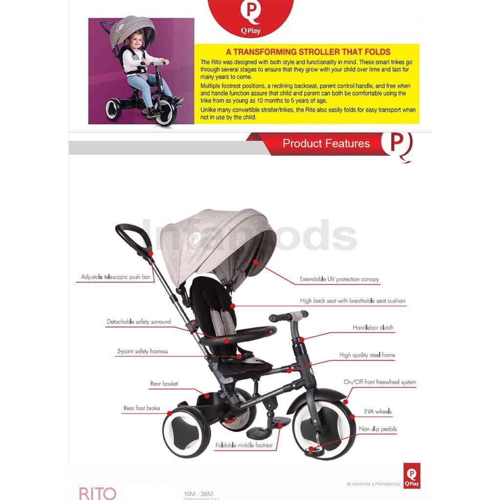 QPlay RITO 3 in 1 multi functions Easy Fold Children Tricycle, Babies ...