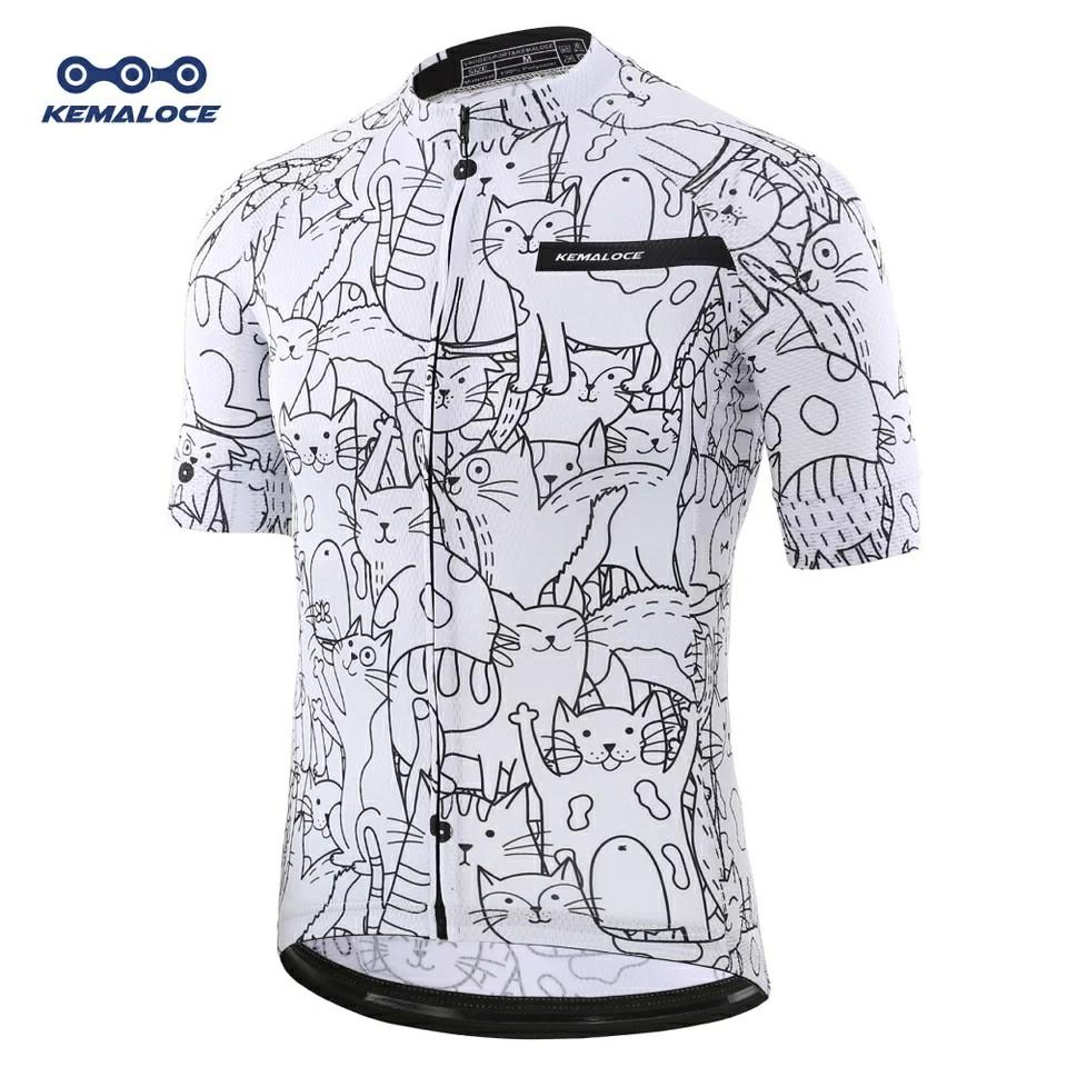 Breathable White Cartoon Cat Cycling shirt Jersey Eco-Friendly Bike ...