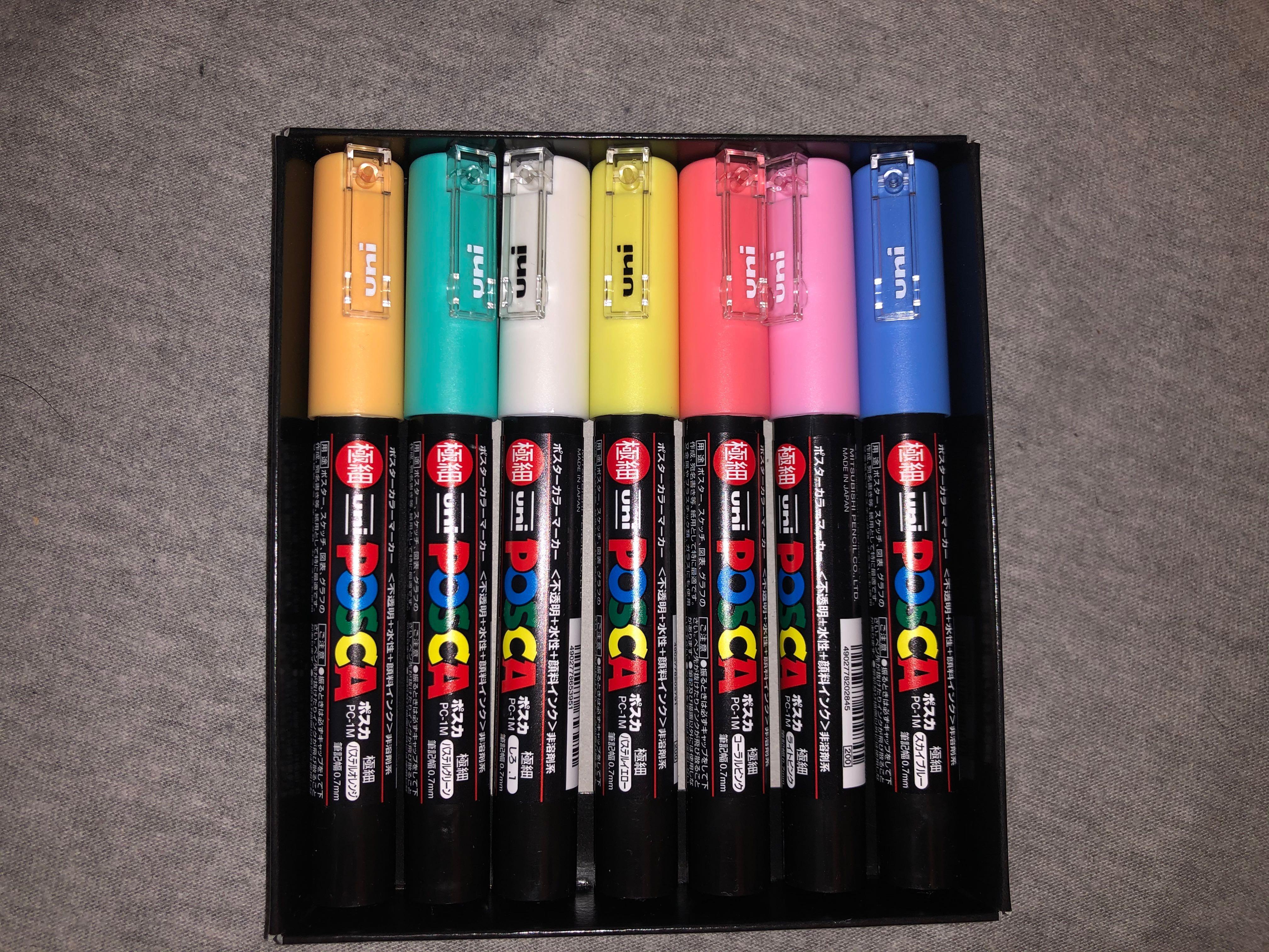 Uni Posca marker 7支, 興趣及遊戲, 手作＆自家設計, 文具 - Carousell