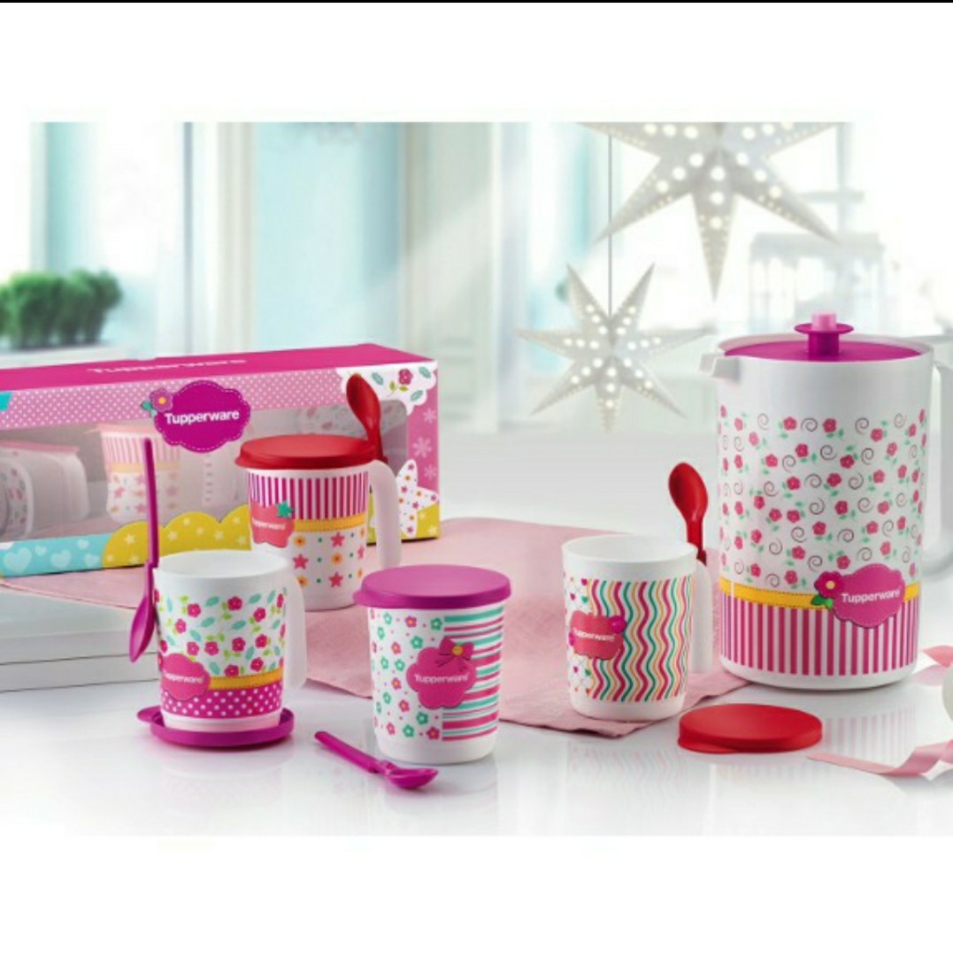 Tupperware Blushing Pink Pitcher and Mugs, Furniture & Home Living ...