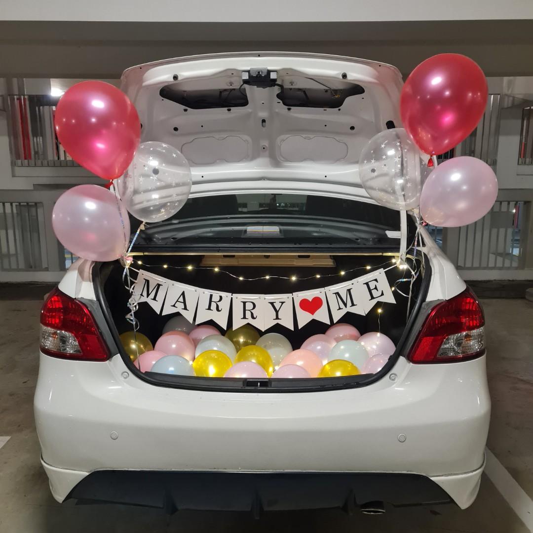 Wedding proposal car boot surprise balloon, Everything Else on Carousell