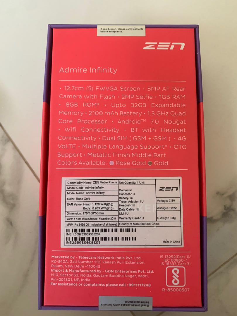 Zen Admire Infinity Handphone, Mobile Phones & Gadgets, Mobile & Gadget ...