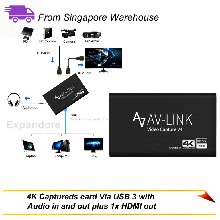 AV LINK HDMI Video Capture Card 4K Screen Record USB3.0 1080P 60FPS ...