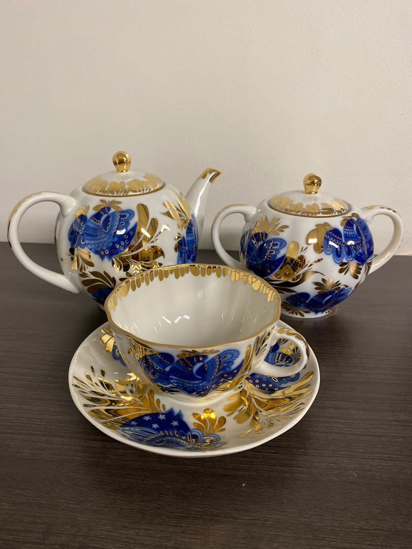 Lomonosov Tea Set Golden Garden, Furniture & Home Living, Kitchenware ...
