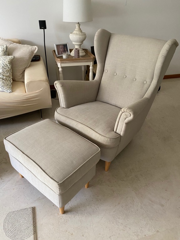 STRANDMON WING CHAIR + FOODSTOOL, Furniture & Home Living, Furniture ...