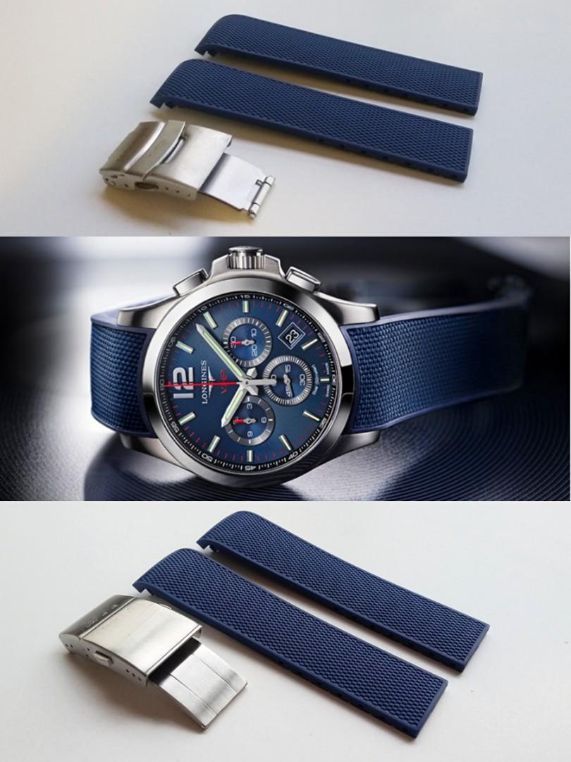 21MM VULCANISED RUBBER STRAP WITH SOLID STEEL CLASP FOR LONGINES ...