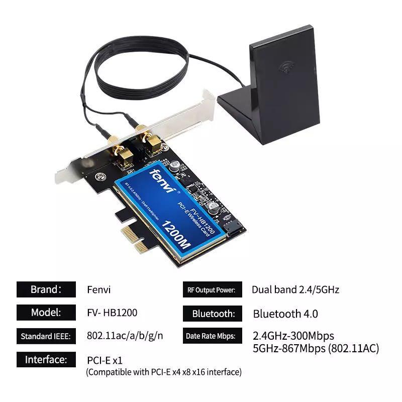 Fenvi FV-HB1200 Desktop Wireless AC1200 Dual Band PCI Express Hackintosh Wi-Fi Adapter ...