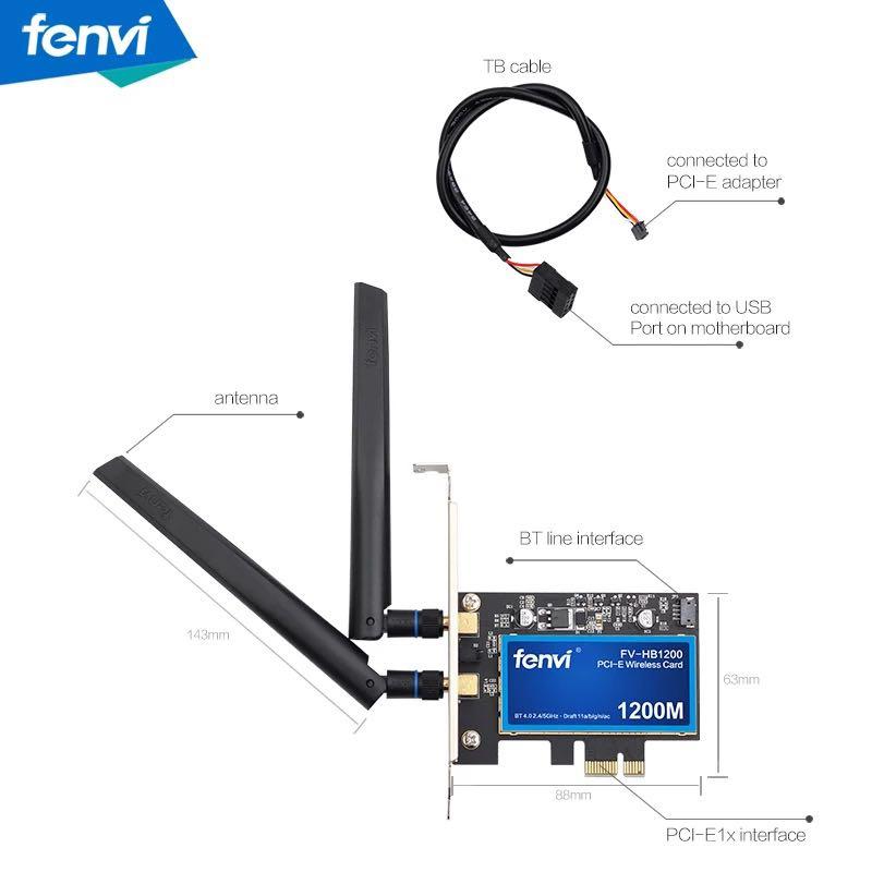 Fenvi FV-HB1200 Desktop Wireless AC1200 Dual Band PCI Express ...