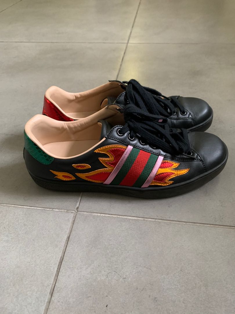 Gucci Ace Sneakers with Flames, Luxury, Sneakers & Footwear on Carousell