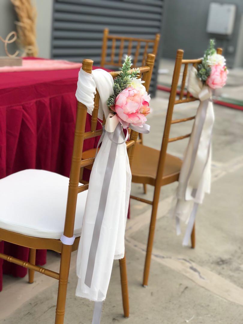 Flower decorations for Tiffany chairs and home solemnisation setup ...