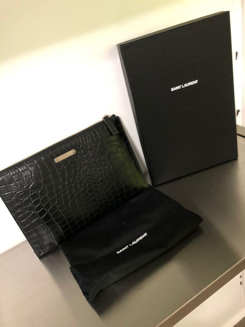 YSL croc embossed pouch (men), Men's Fashion, Bags, Belt bags, Clutches ...