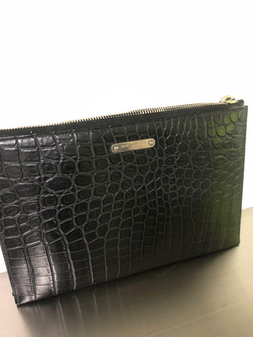 YSL croc embossed pouch (men), Men's Fashion, Bags, Belt bags, Clutches ...