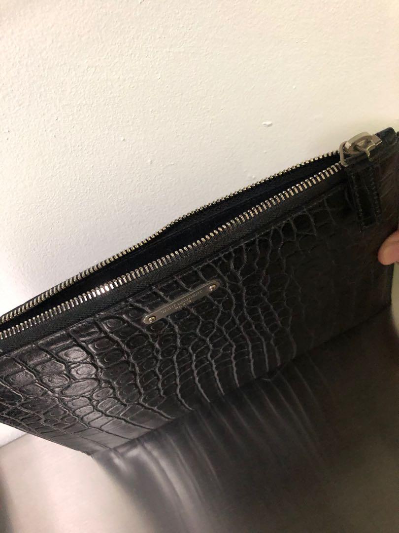 YSL croc embossed pouch (men), Men's Fashion, Bags, Belt bags, Clutches ...