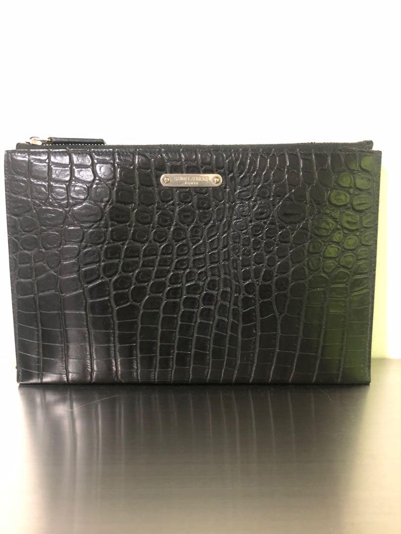 YSL croc embossed pouch (men), Men's Fashion, Bags, Belt bags, Clutches ...