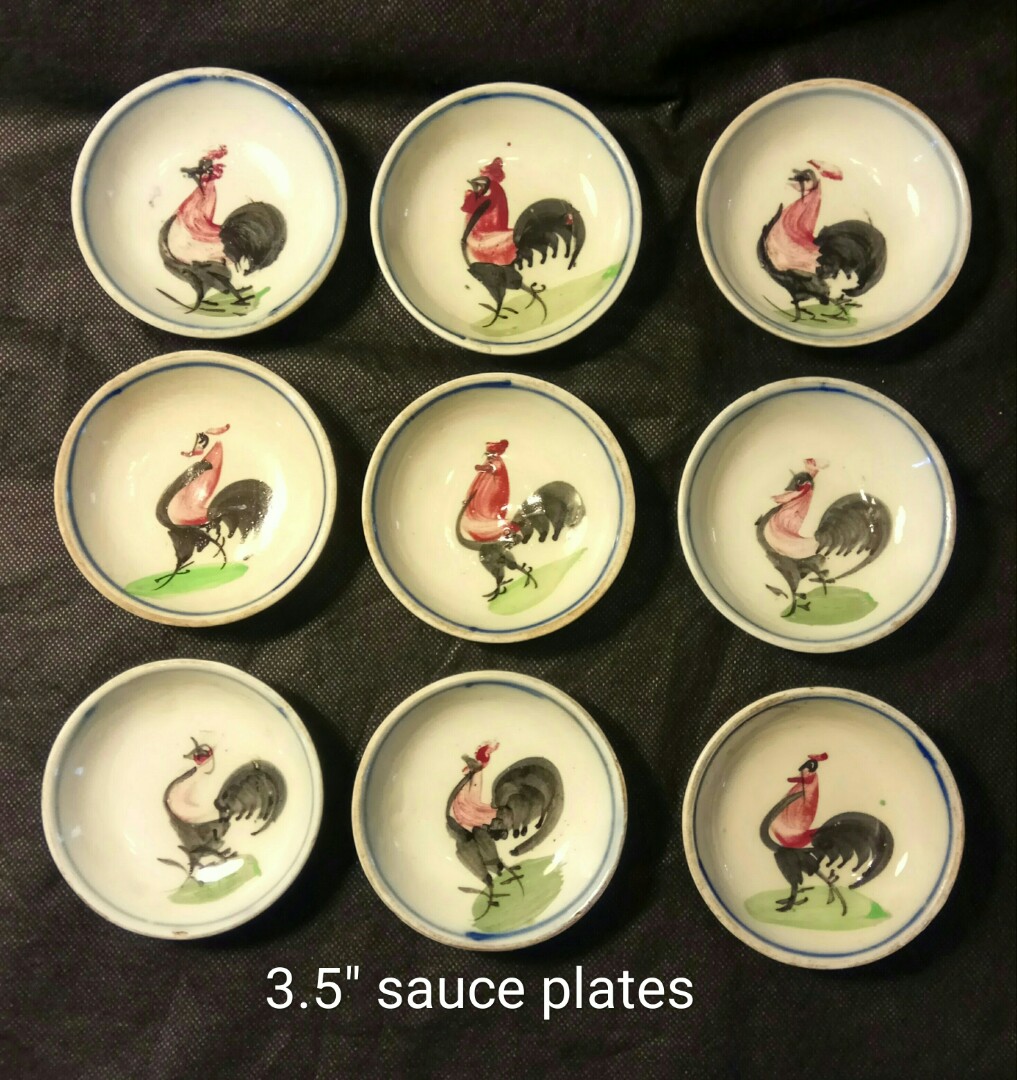 A RARE UNIQUE COLLECTION HAND-PAINTED ROOSTER DISHES, Furniture & Home ...