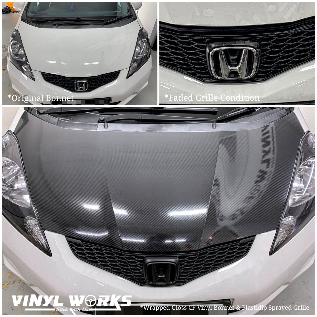 Honda Fit Bonnet Wrap & Plastidip Spray Grille, Car Accessories, Car ...