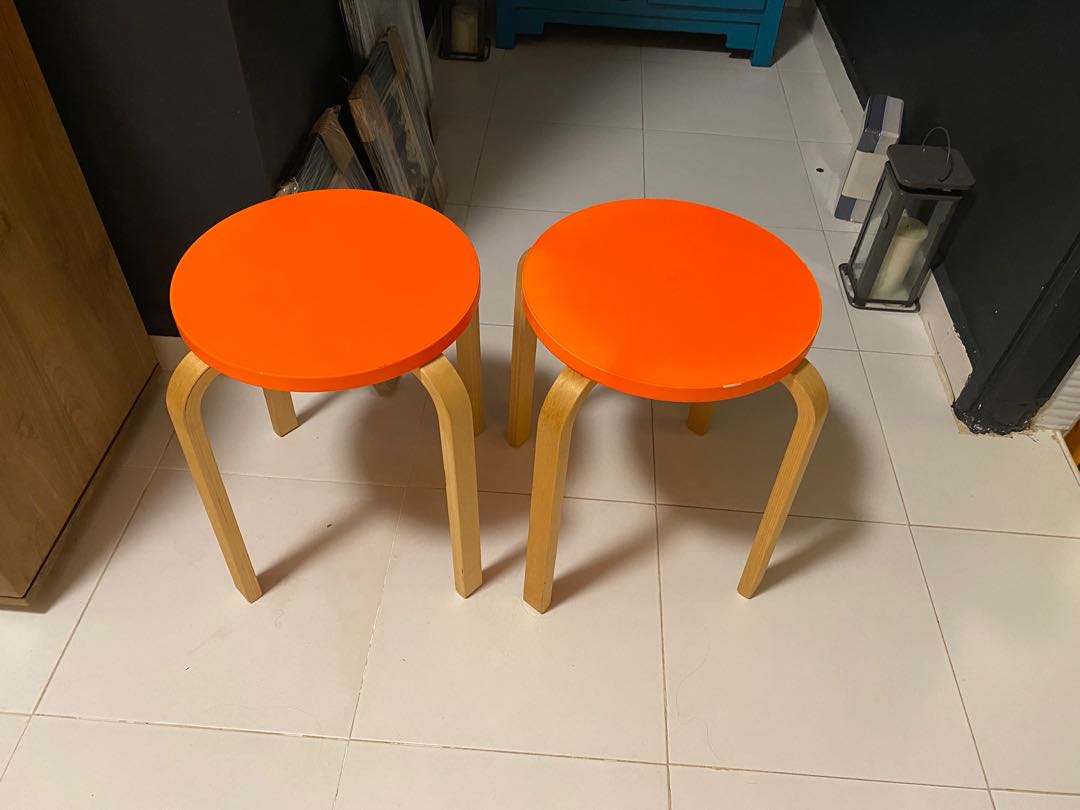 Ikea neon orange stools, Furniture & Home Living, Furniture, Chairs on ...