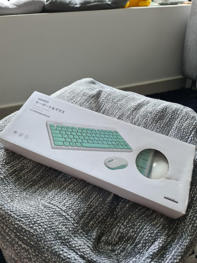 BNIB Wireless miniso keyboard and mouse set (white & mint green ...