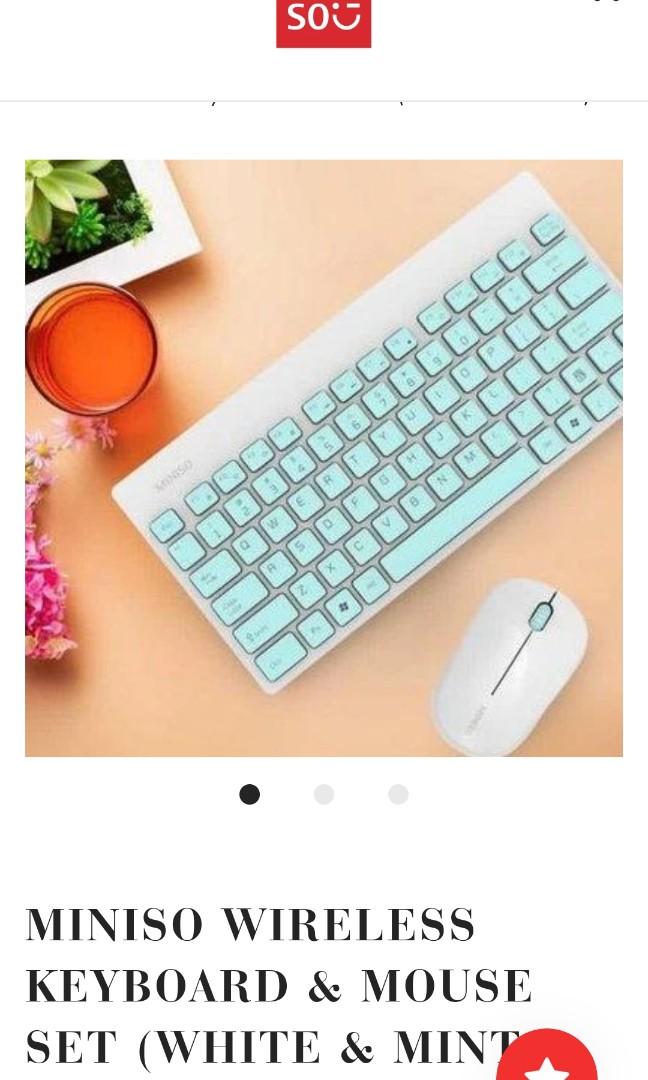 BNIB Wireless miniso keyboard and mouse set (white & mint green), Computers & Tech, Parts ...