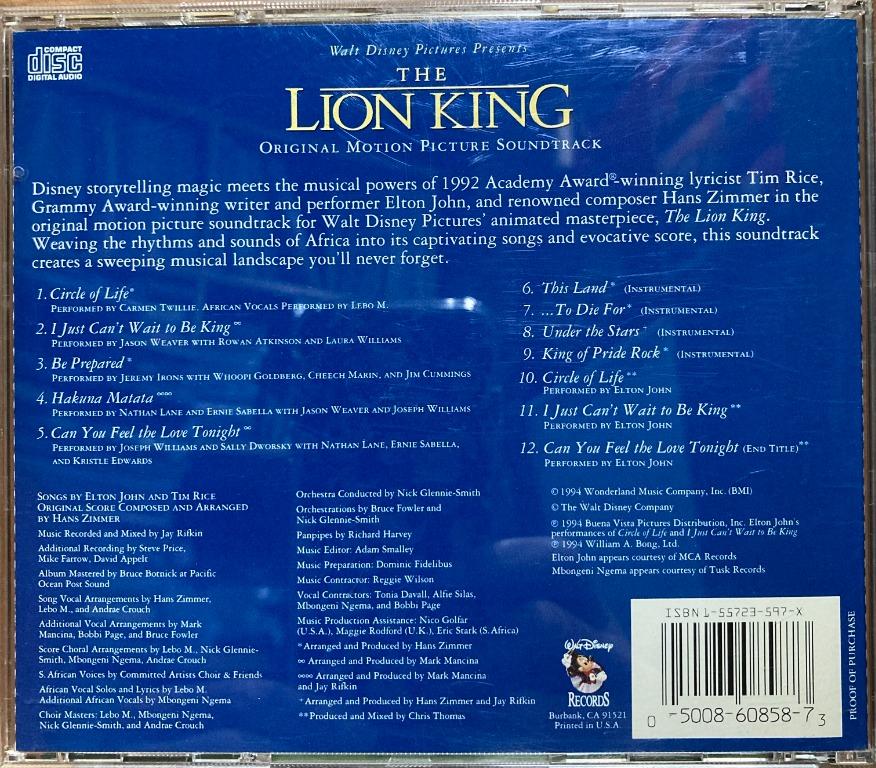 CD Walt Disney The Lion King Elton John / Tim Rice / Hans Zimmer O.S.T ...