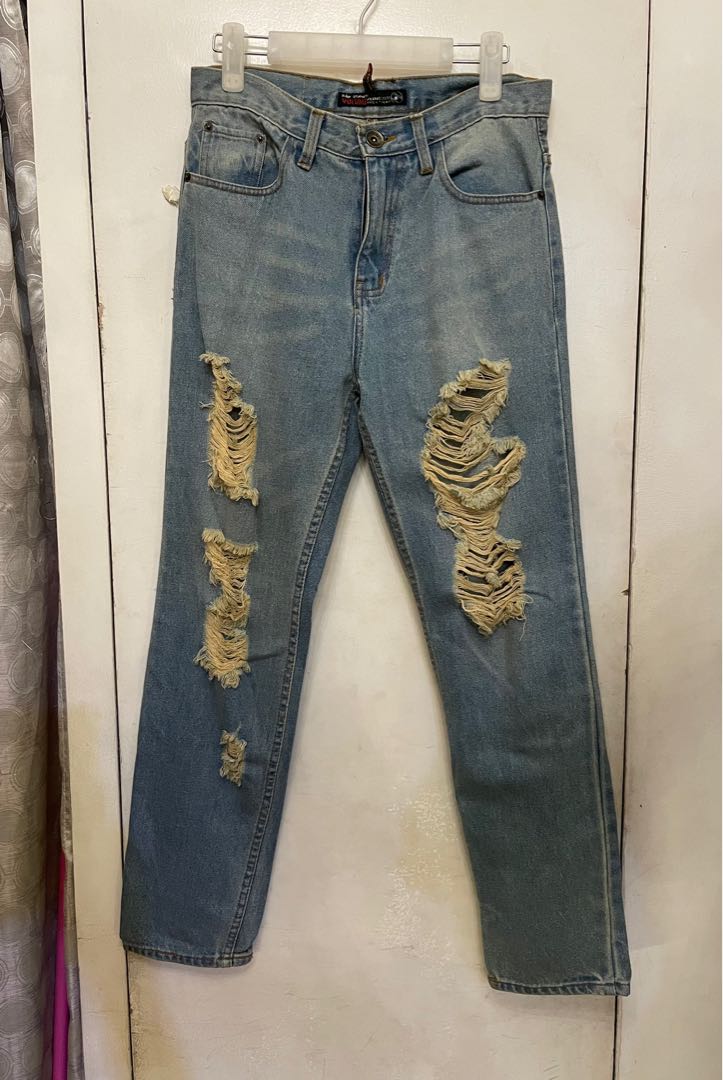 New high waist Tattered jeans, Women's Fashion, Bottoms, Jeans on Carousell
