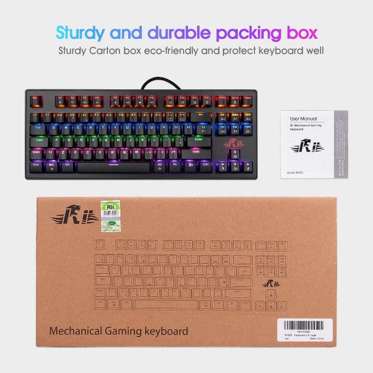 Rii RK908 7 color Mechanical Gaming keyboard 88 Keys LED backlit Wired ...