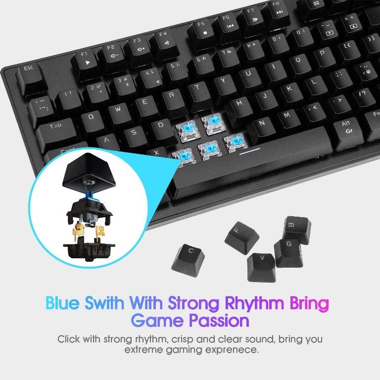 Rii RK908 7 color Mechanical Gaming keyboard 88 Keys LED backlit Wired ...