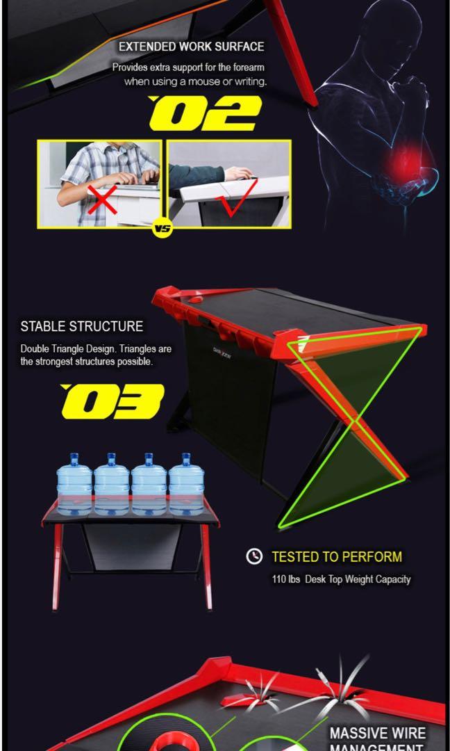 DxRacer Gaming Computer Desk/Table GD1000NR, Furniture & Home Living ...