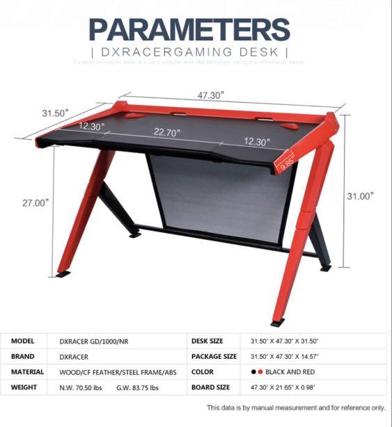 DxRacer Gaming Computer Desk/Table GD1000NR, Furniture & Home Living ...