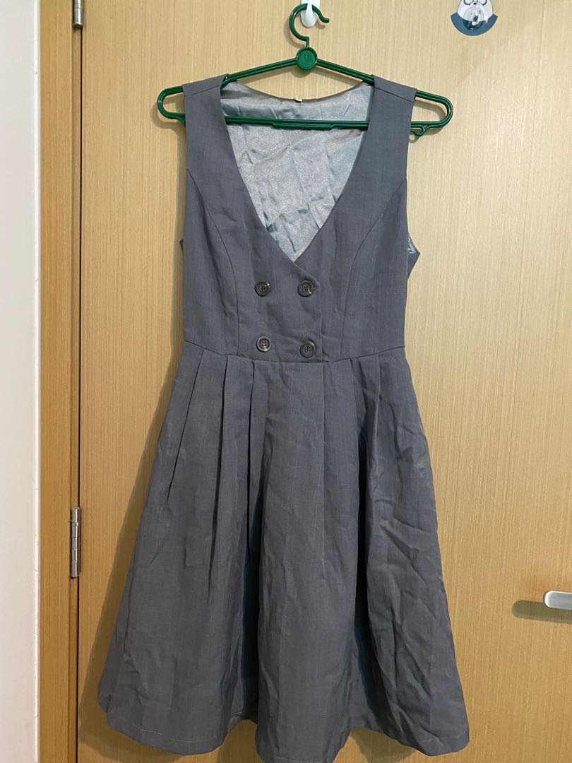 Grey pinafore dress, Women's Fashion, Dresses & Sets, Dresses on Carousell