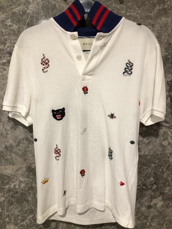 Gucci Embroidered Stretch Cotton Piqué Polo Shirt Mens Fashion Tops