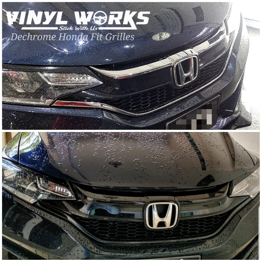 Honda Fit Front Grille Dechrome - Wrapped Glossy Black Vinyl Sticker ...