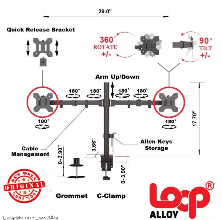 Loop Alloy Dual Monitor Mount and Extra Arm Holder, Computers & Tech ...