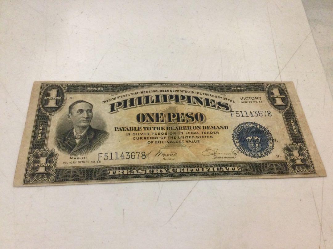 Philippines One Peso Victory Note, Hobbies & Toys, Memorabilia ...