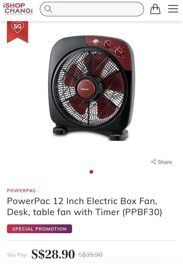 PowerPac 12 inch Electric Box Fan, Furniture & Home Living, Lighting ...