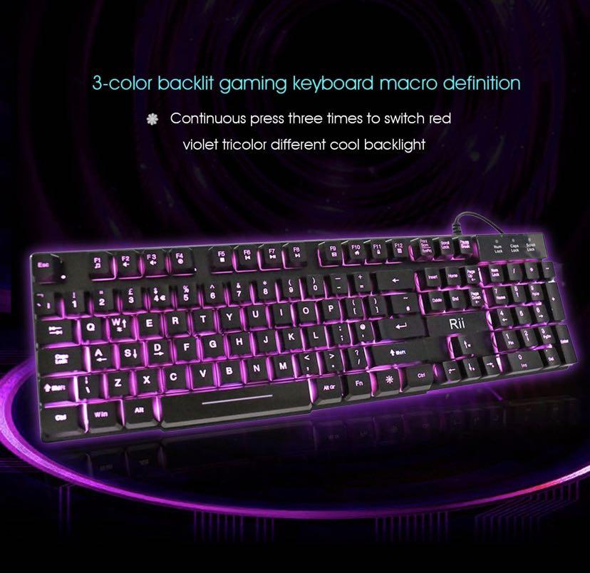 Rii RK100 3 Color LED Backlit Mechanical Feeling Gaming Keyboard Black ...