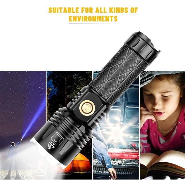 XHP90 LED Flashlight 8000 Lumen Ultra Bright Zoom Torchlight with ...