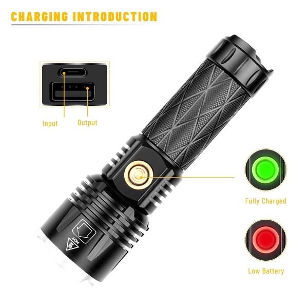 XHP90 LED Flashlight 8000 Lumen Ultra Bright Zoom Torchlight with ...