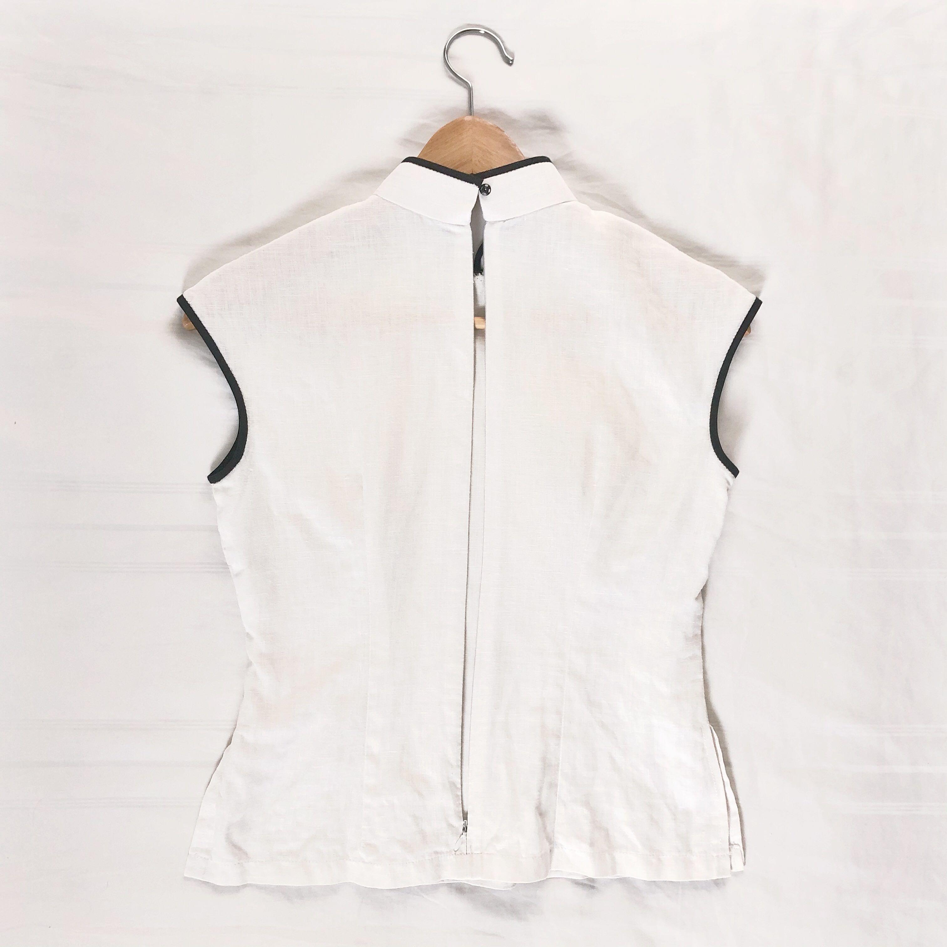 Golden Scissor Cheongsam Sam with contrast piping White / linen samfu ...