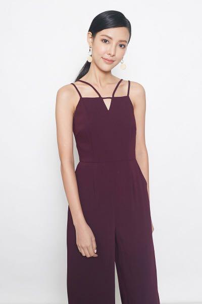 INTQ (Intoxiquette) Claire Double Strap Maxi Jumpsuit in Burgundy # ...