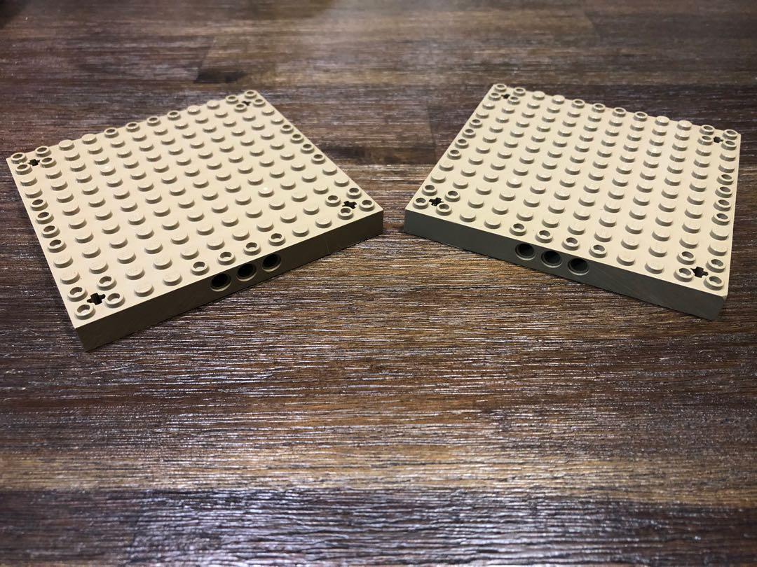 Lego 12 by 12 modified plate with 3 pin holes on each side and peg at ...