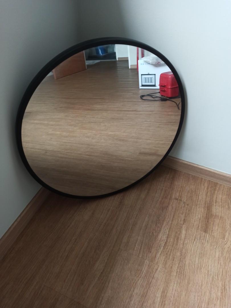 Round mirror with black rims, Furniture & Home Living, Home Decor ...