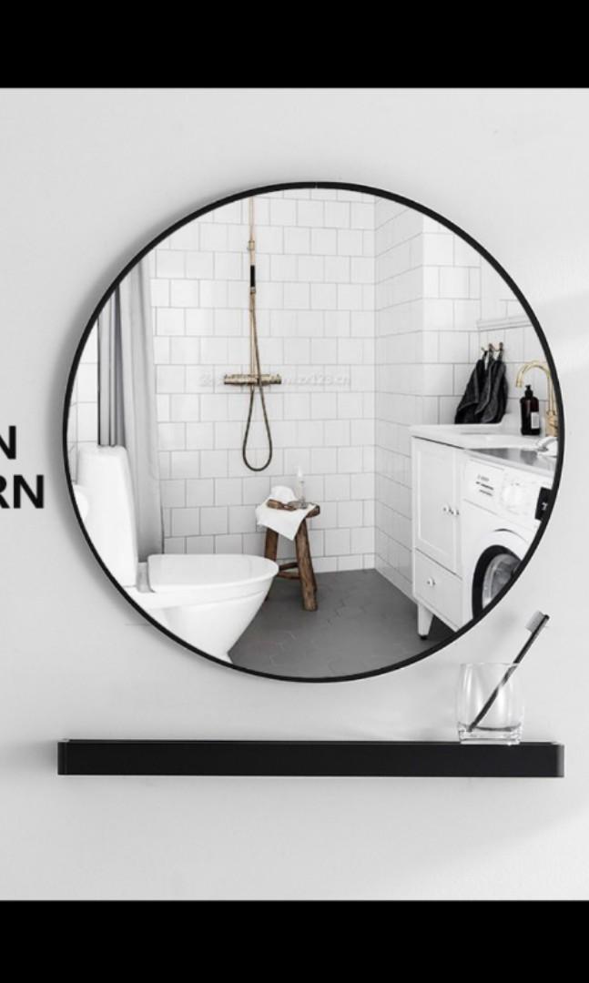 Round mirror with black rims, Furniture & Home Living, Home Decor ...