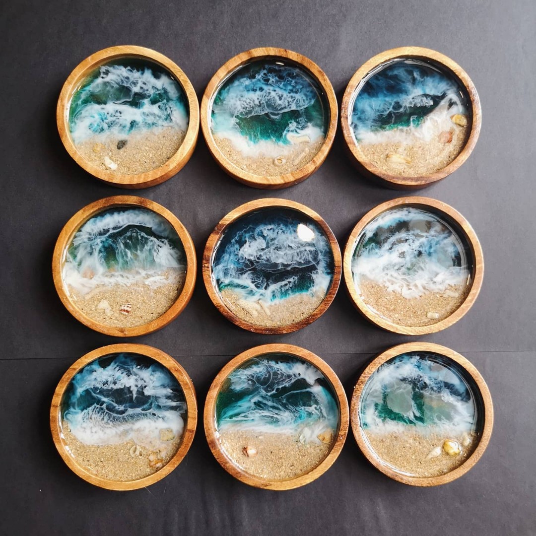 Beach Resin Art Coasters, Hobbies & Toys, Stationary & Craft, Handmade ...