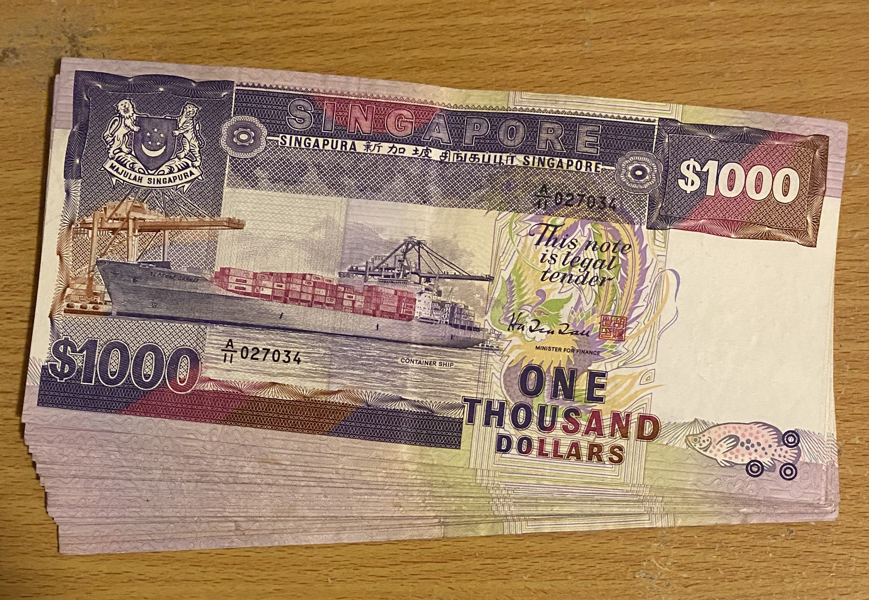 Singapore $1000 Note Ship Series(Left 1 pc), Vintage & Collectibles ...