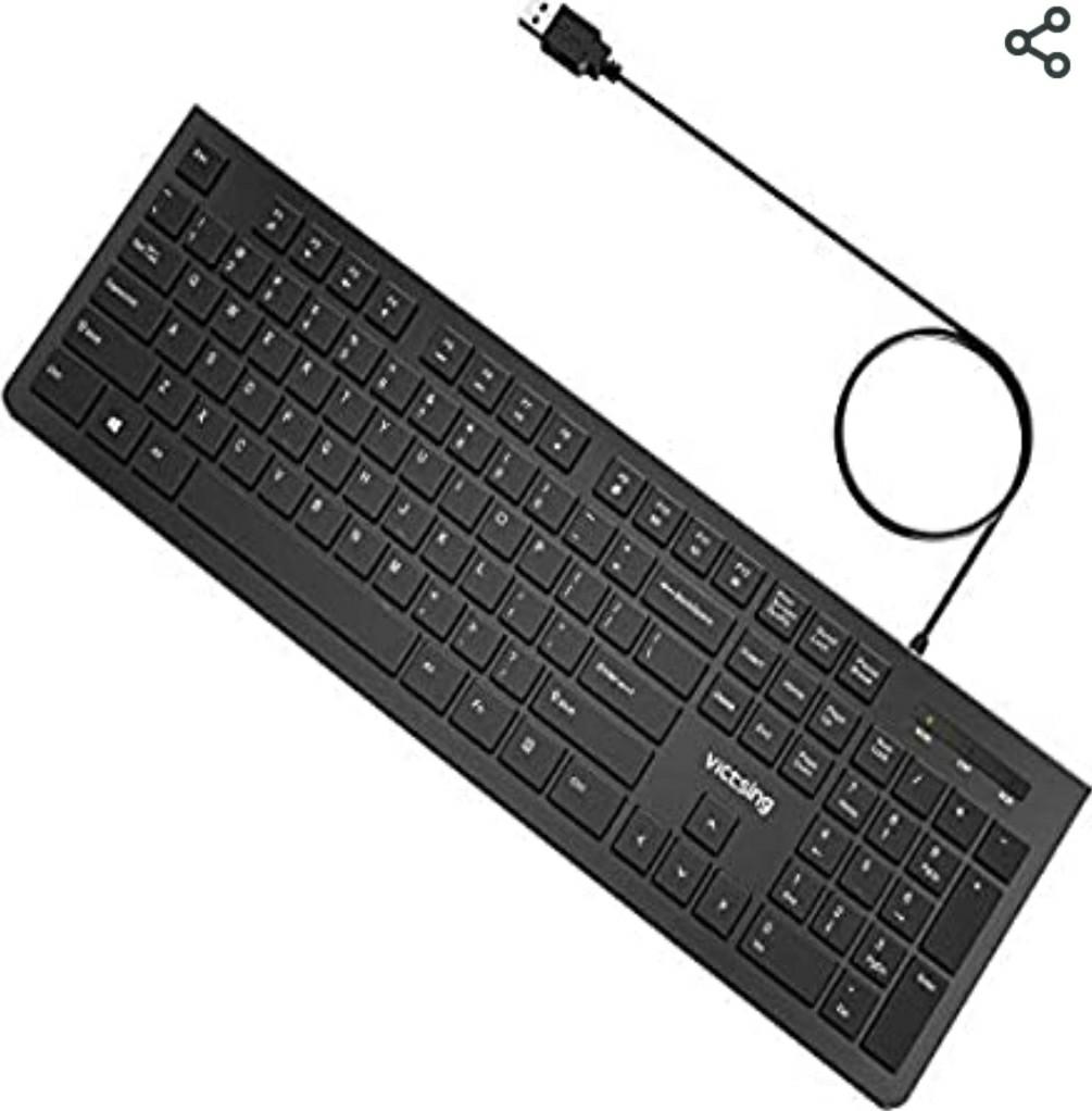 VicTsing Keyboard 4.9ft Cable, wired Computer Keyboard with Stands, Low ...