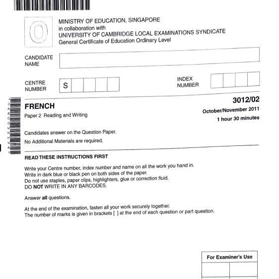 Soft copy French o level past year exam paper TYS 2010-2020, Hobbies ...