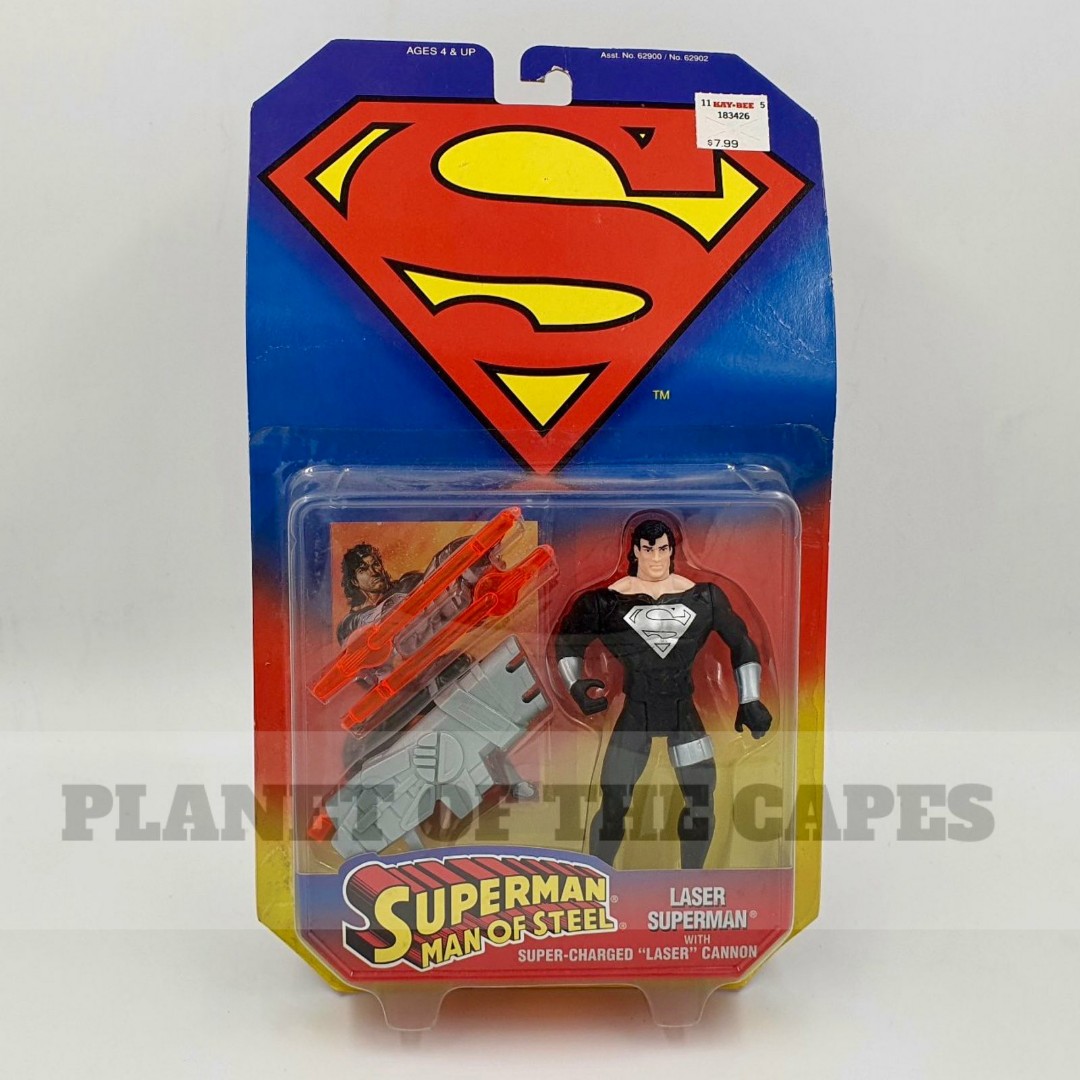 Man of Steel Laser Superman in black costume by Kenner. MOSC., Hobbies ...
