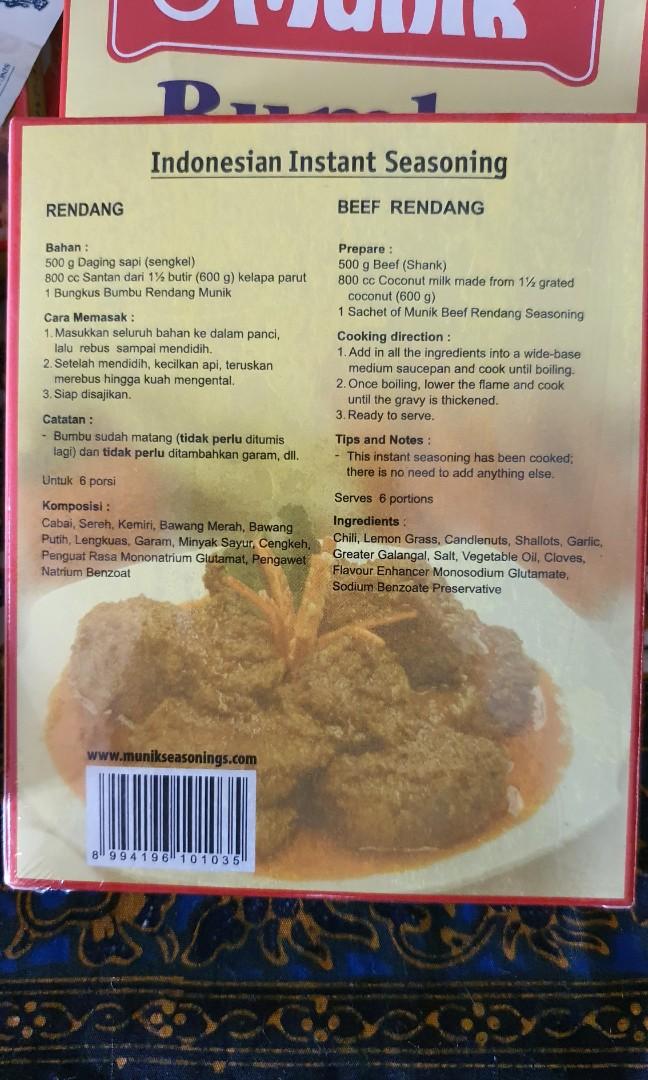 MUNIK. BUMBU RENDANG. Famous indonesian Beef Rendang Seasoning., Food ...