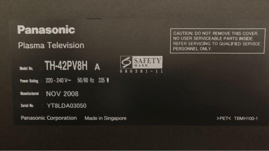 Panasonic 42” Plasma TV (TH-42PV8H ), TV & Home Appliances, TV ...